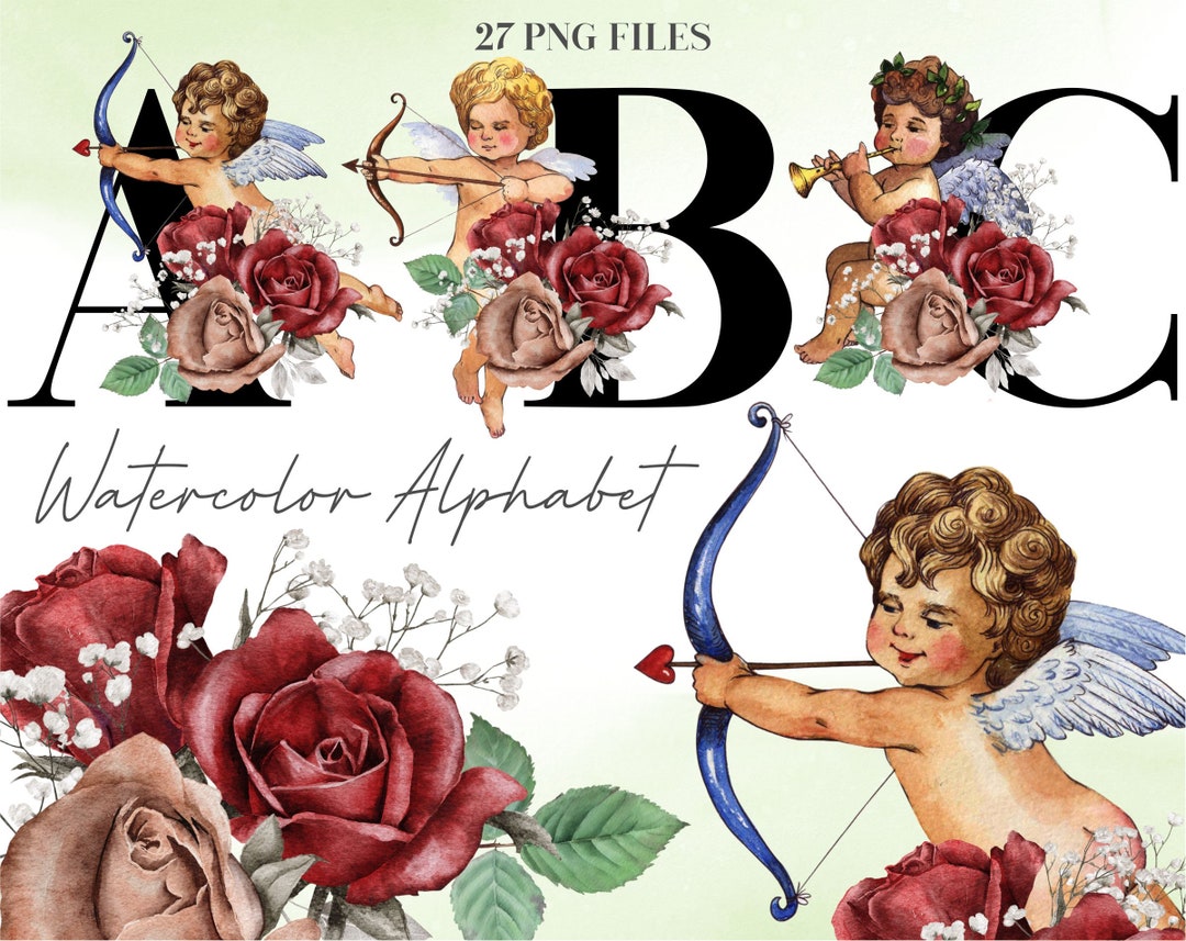 Cupid Valentine's Day Letters PNG, Cupid Alphabet Clip Art, Watercolor ...
