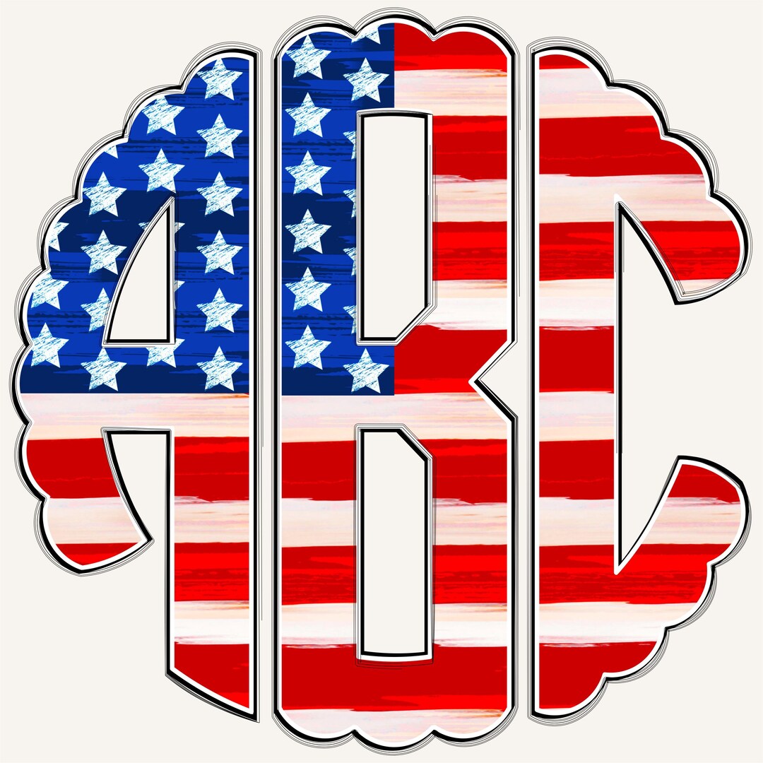 Monogram Patriotic PNG, 4th of July, Independence Day, Scalloped Circle Monogram, American ...