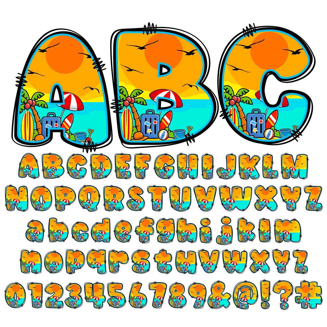 Summer Letters & Numbers PNG, Alpha Doodle, PNG Letters, Summer Doodle ...