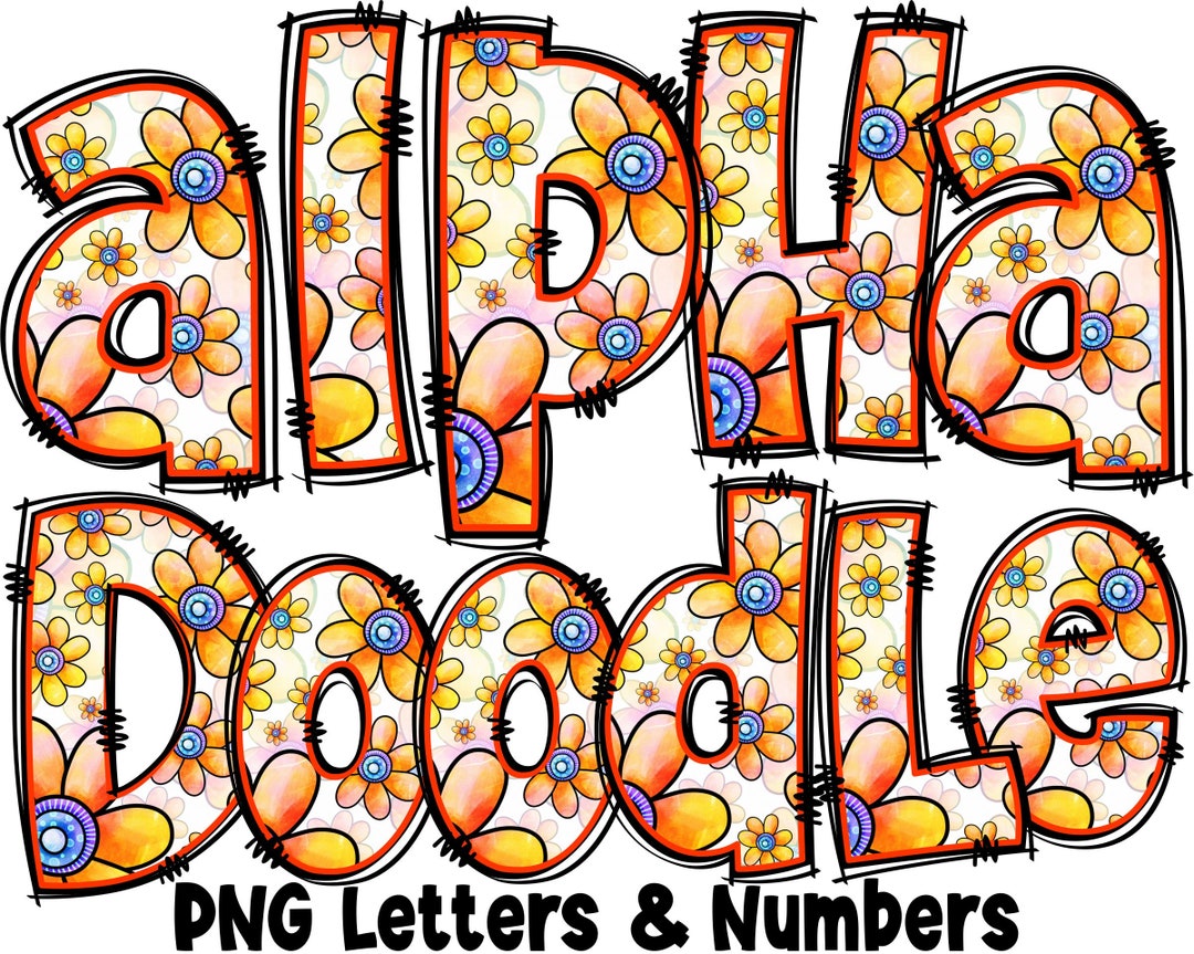 Floral Letters & Numbers PNG, Alpha Doodle, PNG Letters, Floral Doodle ...
