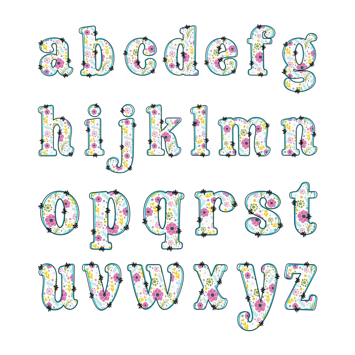 Spring Floral Alphabet PNG Doodle Alpha PNG Doodle Flowers - Etsy