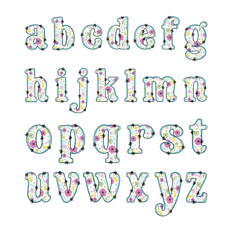 Spring Floral Alphabet PNG, Doodle Alpha, Doodle Flowers, Doodle ...