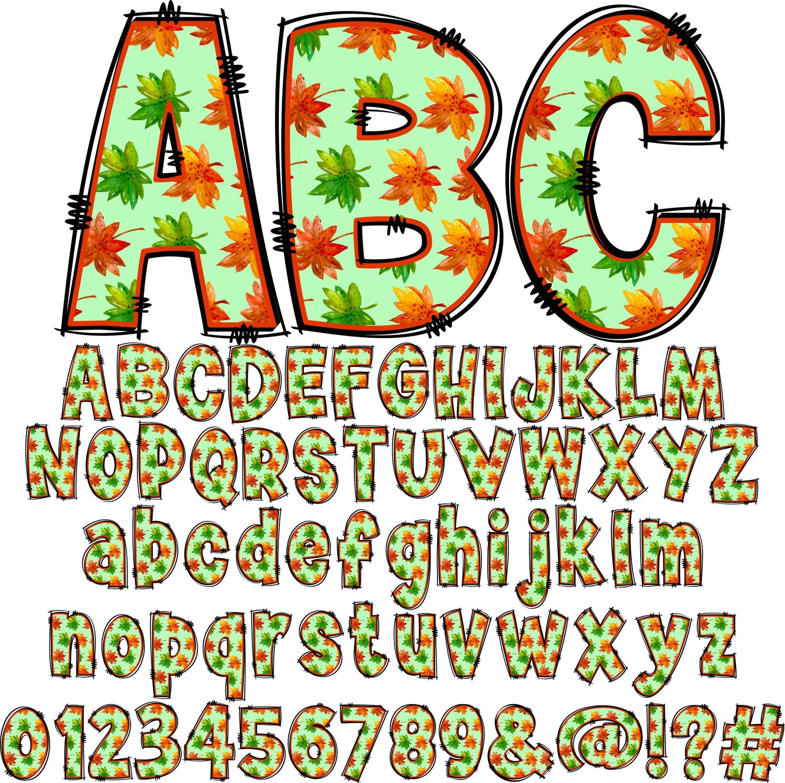 Fall Autumn Letters & Numbers PNG Alpha Doodle PNG Letters - Etsy