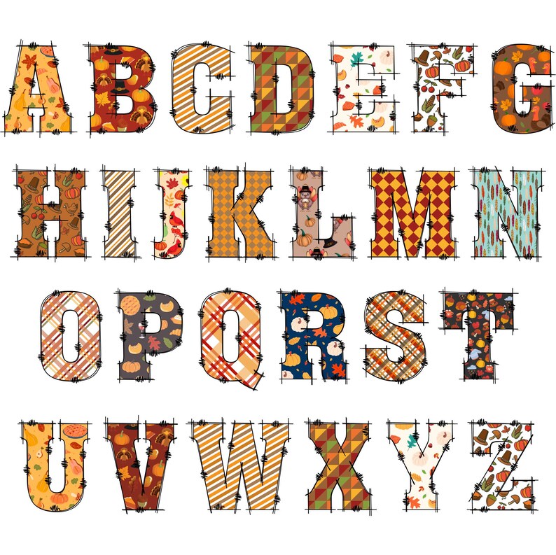 Thanksgiving Clipart Alphabet PNG Doodle Alphabet Clip Art - Etsy