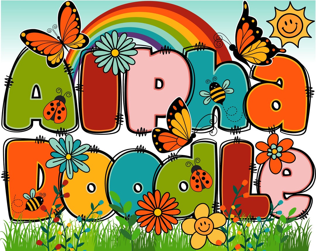 BUNDLE Retro Boho Floral Alphabet PNG, Chubby Alpha Doodle , Retro ...