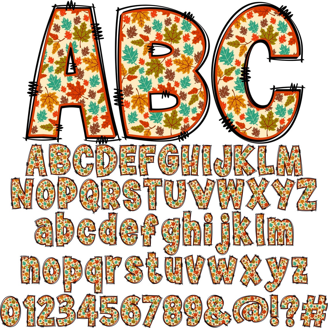 Fall Autumn Letters & Numbers PNG Alpha Doodle PNG Letters - Etsy