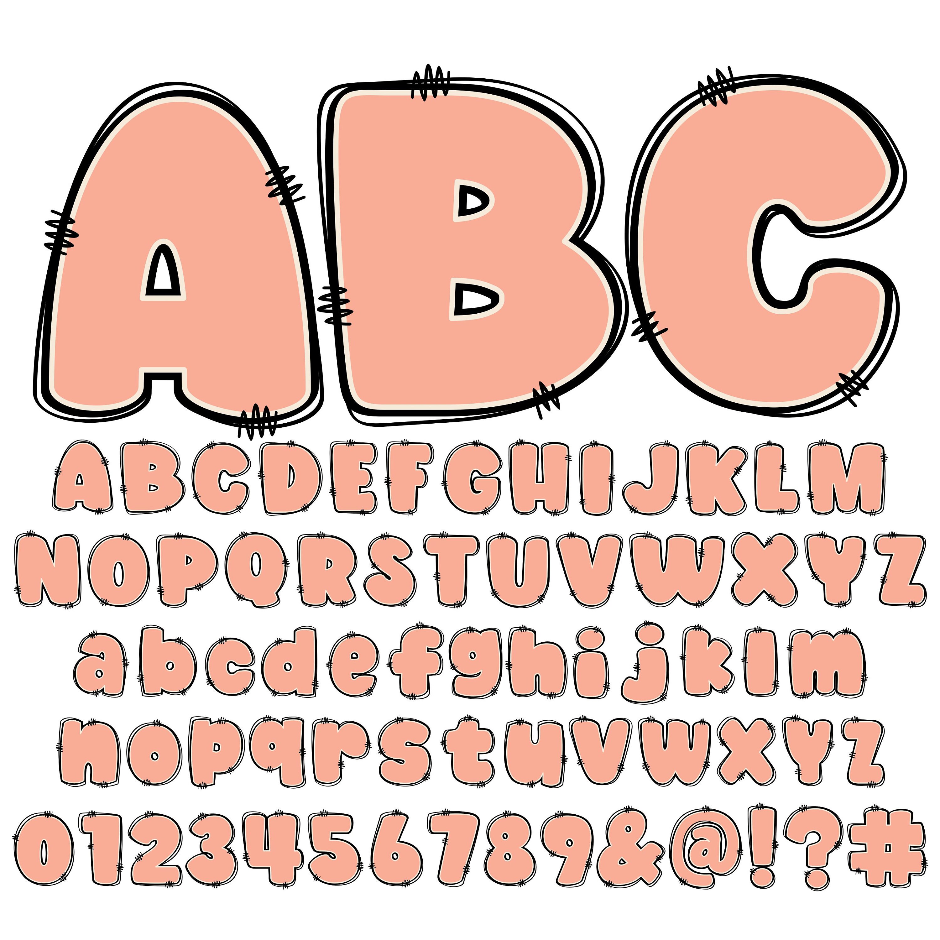 BUNDLE Retro Boho Floral Alphabet PNG Chubby Alpha Doodle - Etsy