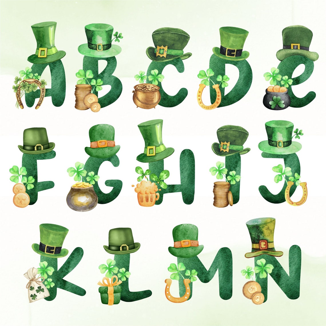 St Patrick's Day Letters PNG Shamrock Alphabet Clip Art | Etsy