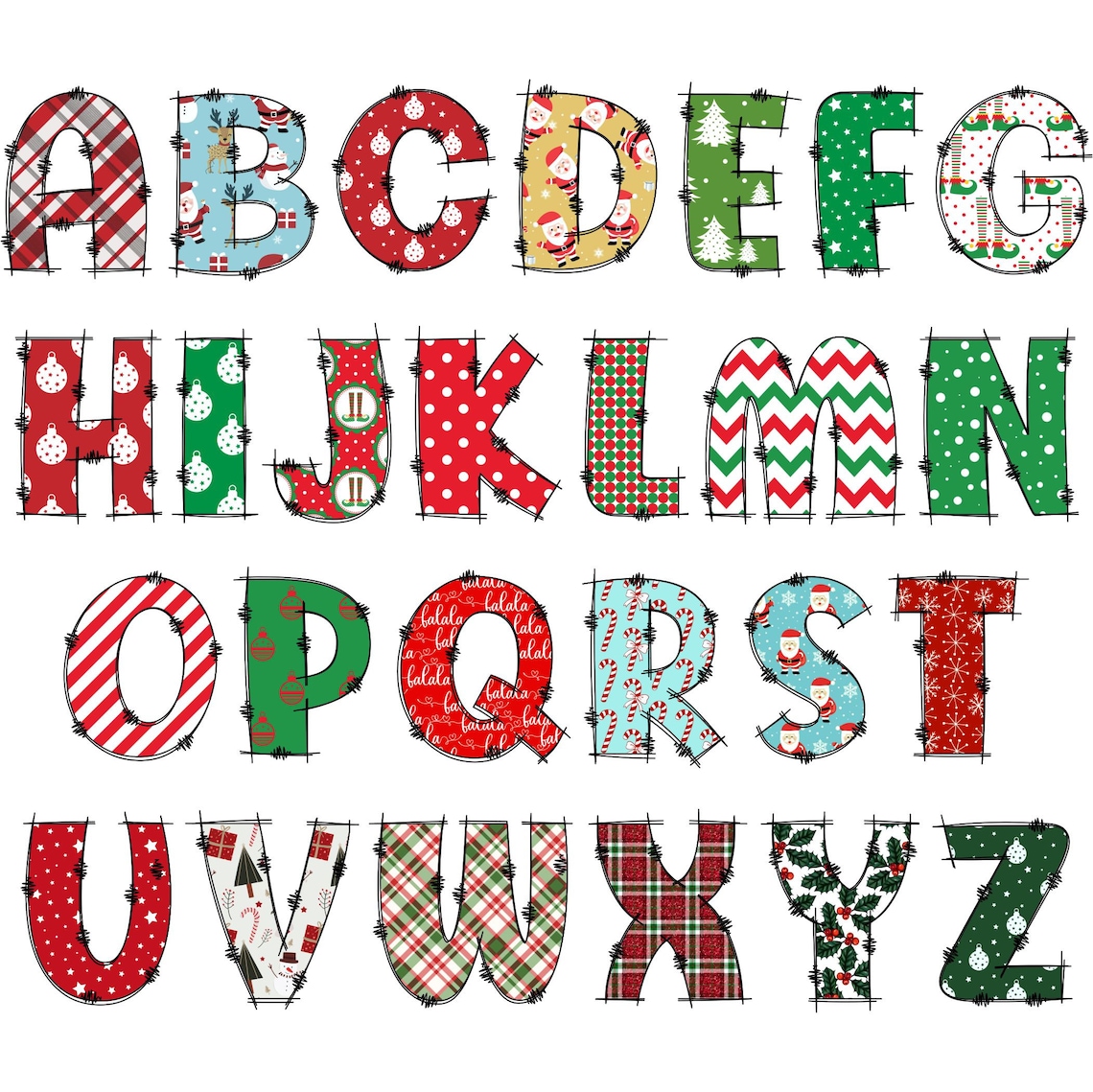 Christmas Clipart Alphabet PNG Wrapping Paper Alphabet Clip | Etsy