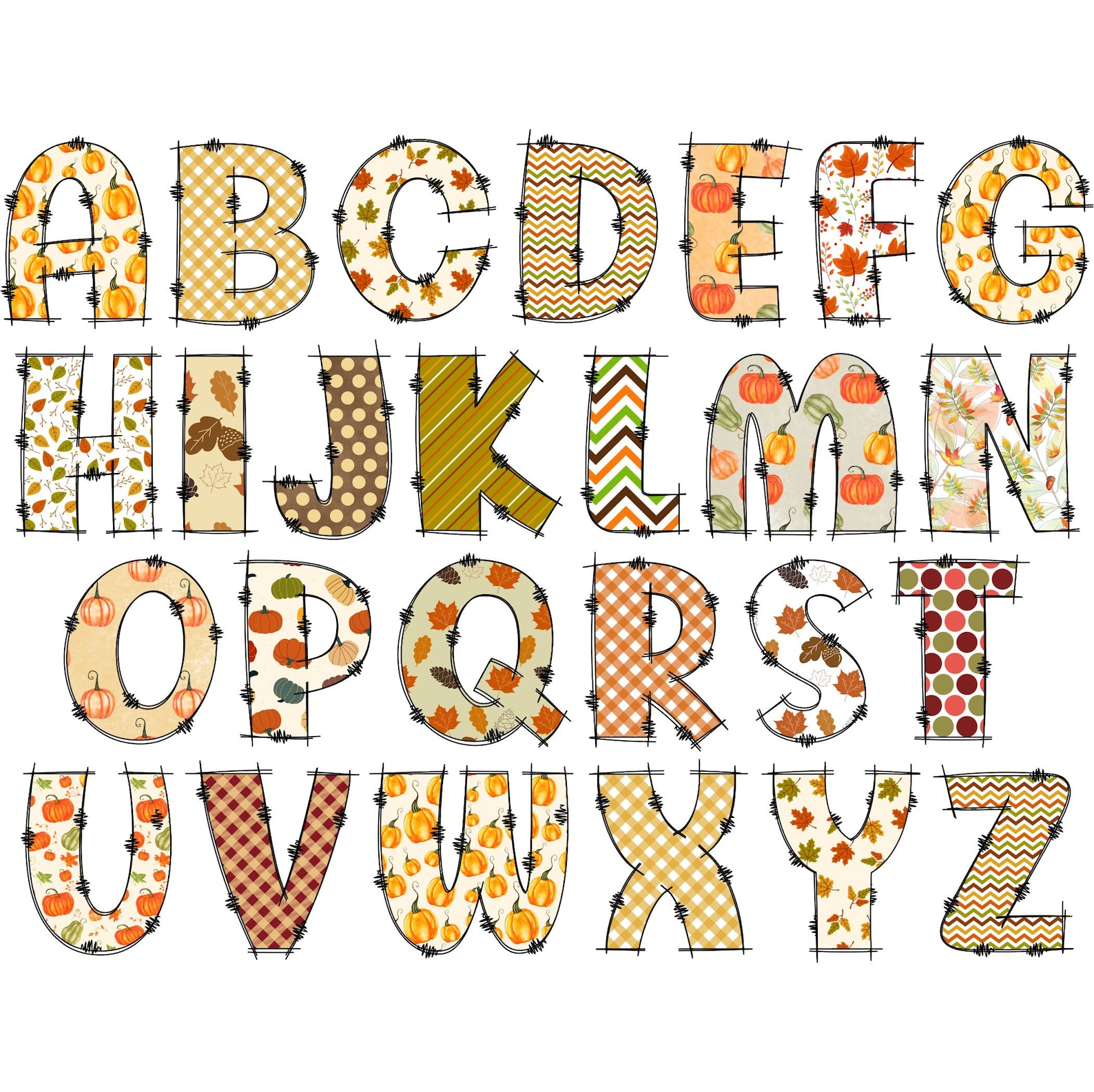 Fall Autumn Clipart Alphabet PNG Doodle Alphabet Clip Art - Etsy