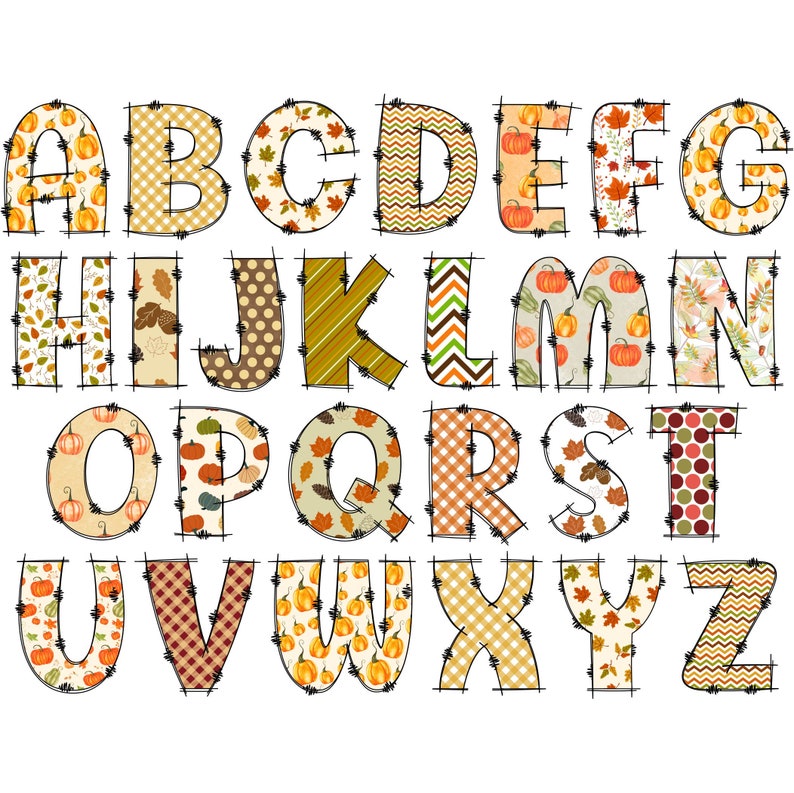 Fall Autumn Clipart Alphabet PNG Doodle Alphabet Clip Art - Etsy