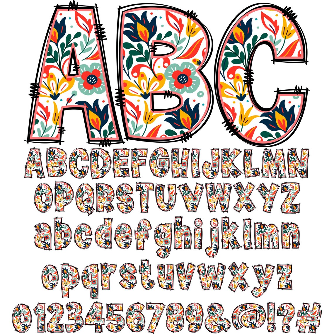BUNDLE Spring Floral Alphabet PNG Doodle Alpha Doodle - Etsy