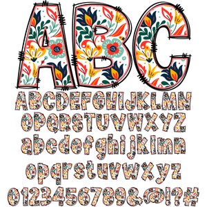 BUNDLE Spring Floral Alphabet PNG, Doodle Alpha, Doodle Flowers, Doodle ...