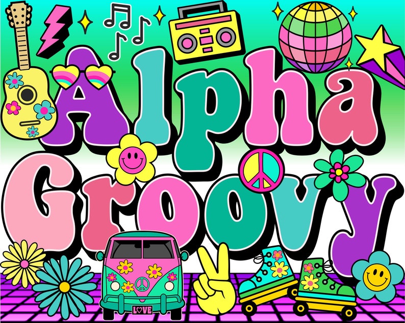 Groovy Alphabet PNG Retro Boho Letters Retro Doodle Groovy - Etsy