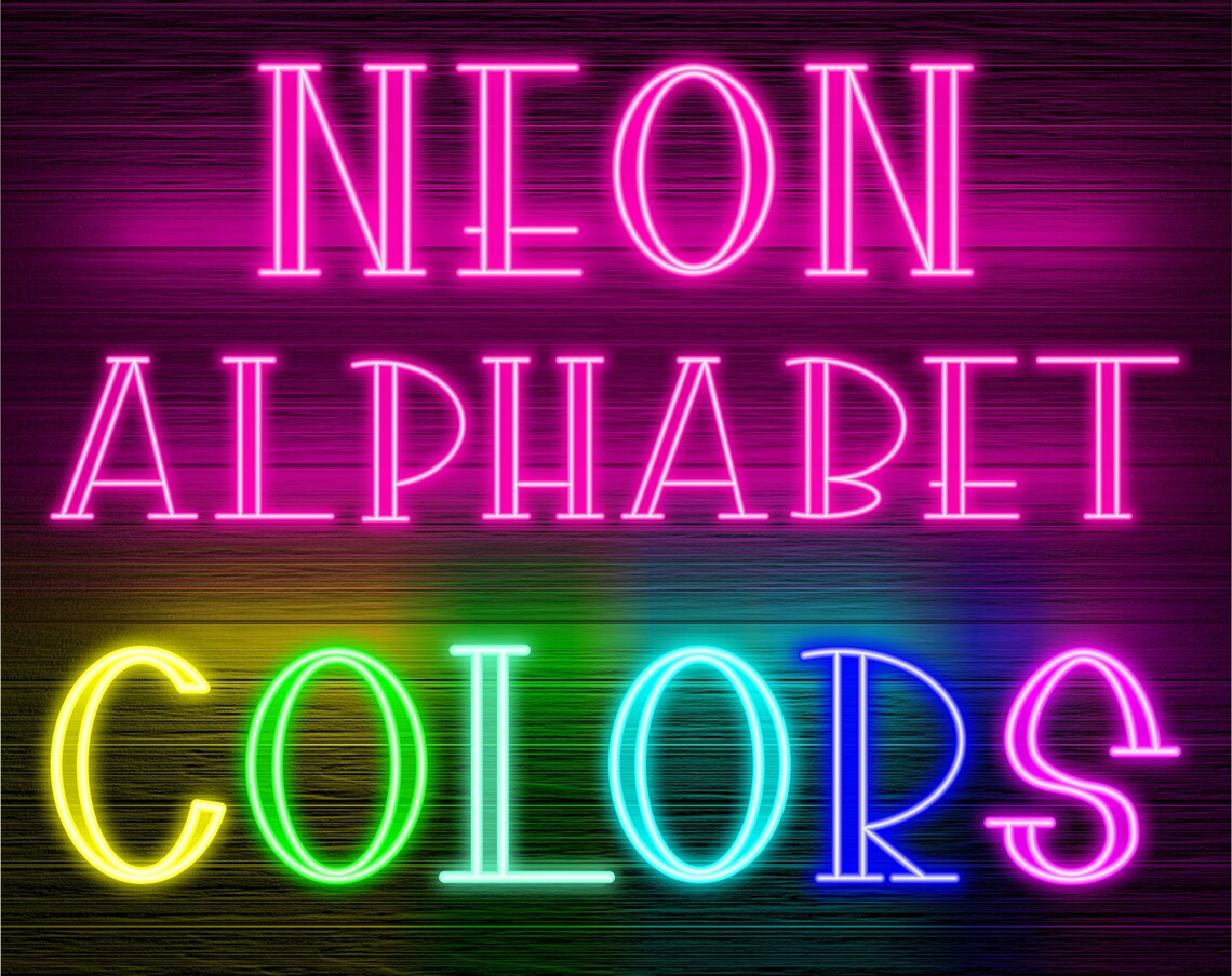 BUNDLE 8 Neon Glow Effect Alphabet PNG Clip Art Letters Font | Etsy