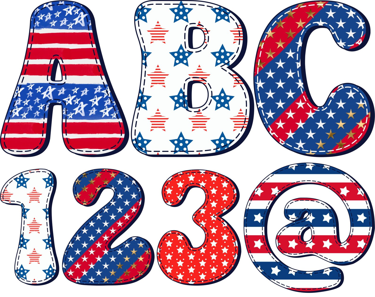 Faux Applique Independence Day Letters PNG, Doodle Letters, 4th of July ...