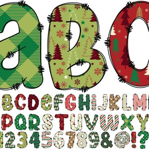 Christmas Clipart Alphabet PNG, Wrapping Paper Alphabet, Doodle ...