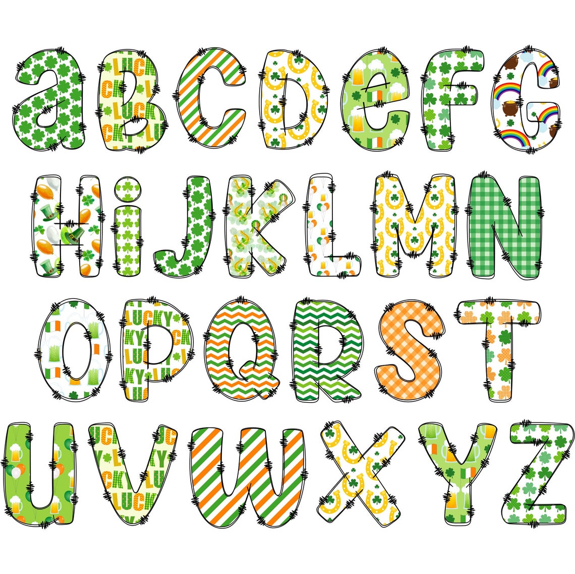 St Patrick's Day Letters PNG, Shamrock Alphabet Clip Art, Doodle, St ...