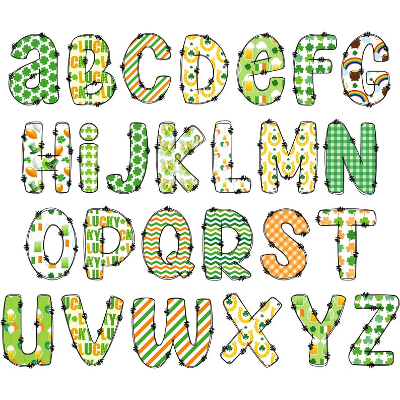 St Patrick's Day Letters PNG, Shamrock Alphabet Clip Art, Doodle, St ...