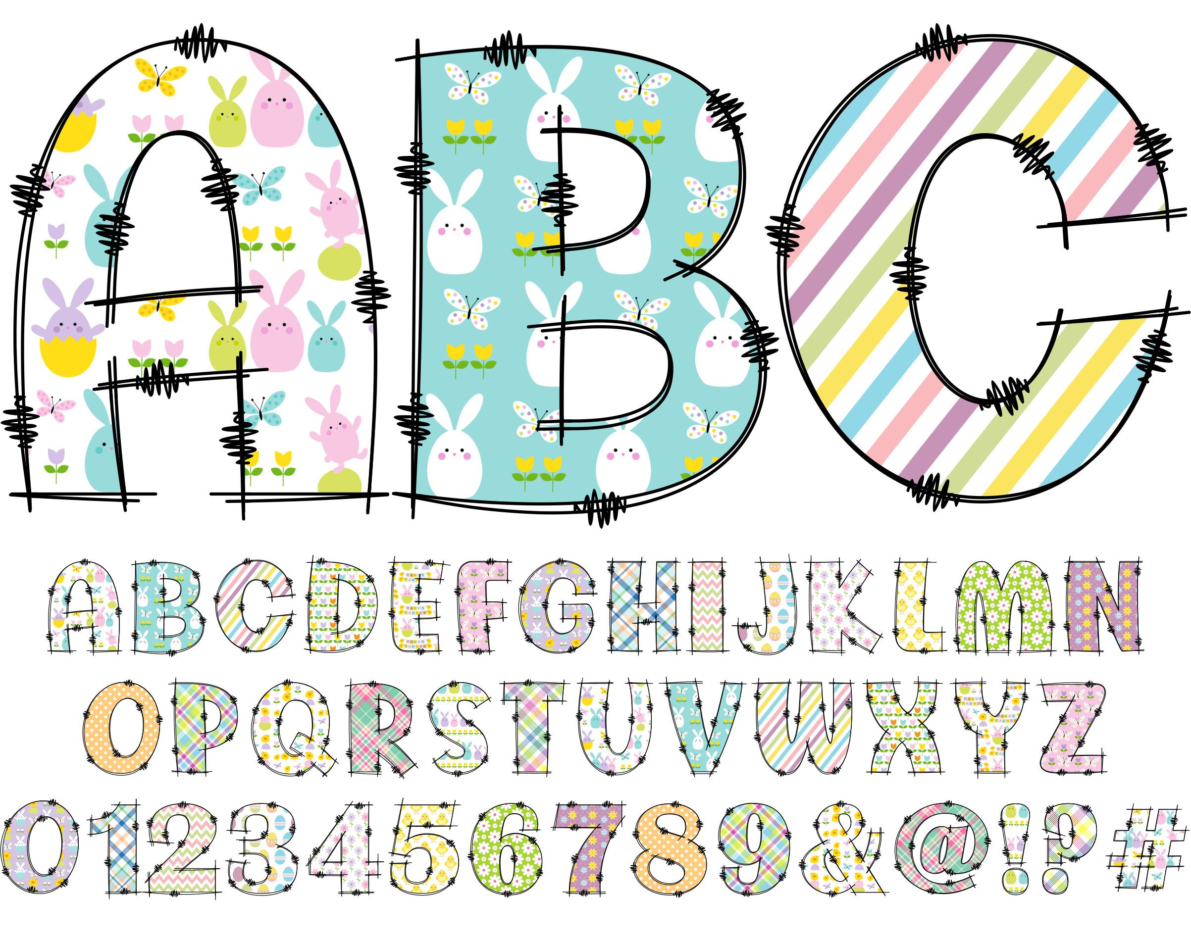 Easter Alphabet PNG Alphabet Clip Art PNG Doodle Easter | Etsy