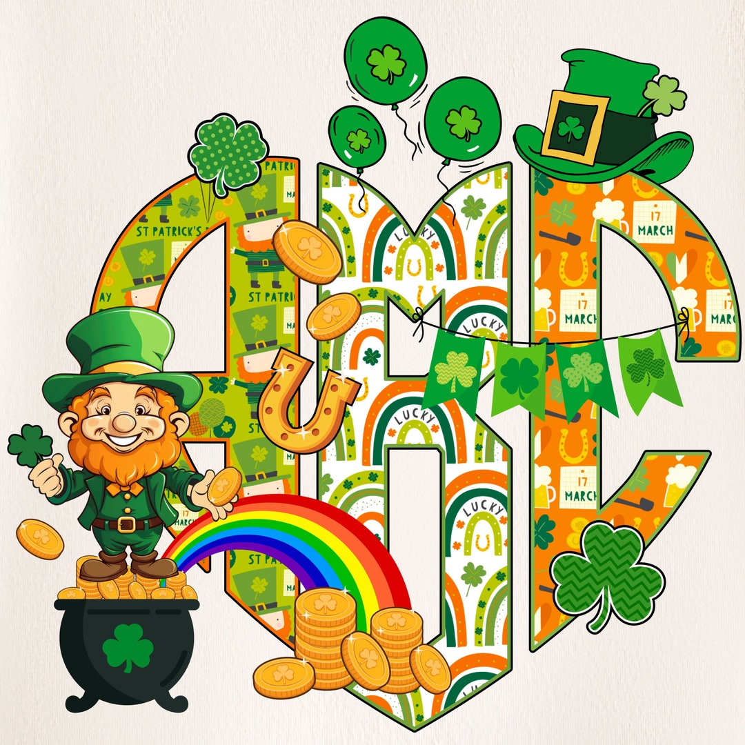 St Patrick's Day Monogram PNG Letters, Shamrock Alphabet Clip Art ...