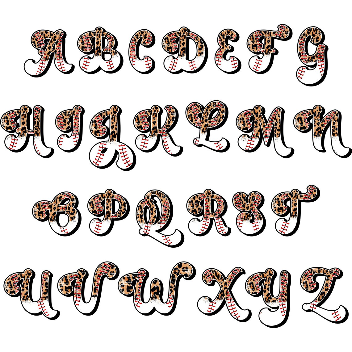Retro Baseball Letters PNG Leopard Doodle Alpha PNG Sport | Etsy