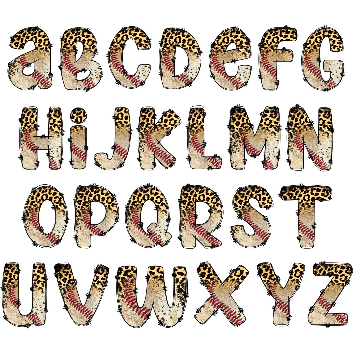 Baseball Letters PNG Leopard Doodle Alpha PNG Stitching - Etsy
