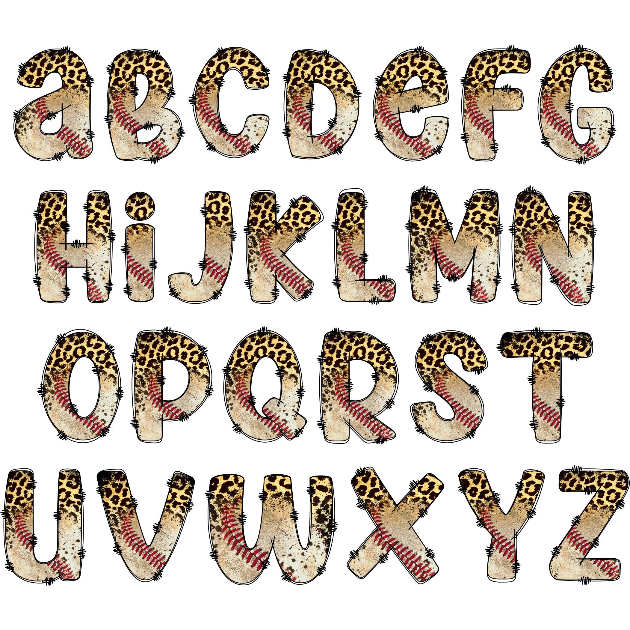 Baseball Letters PNG Leopard, Doodle Alpha, PNG, Stitching Background ...