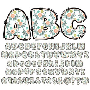 BUNDLE Spring Floral Alphabet PNG, Chubby Alpha Doodle, Doodle Flowers ...