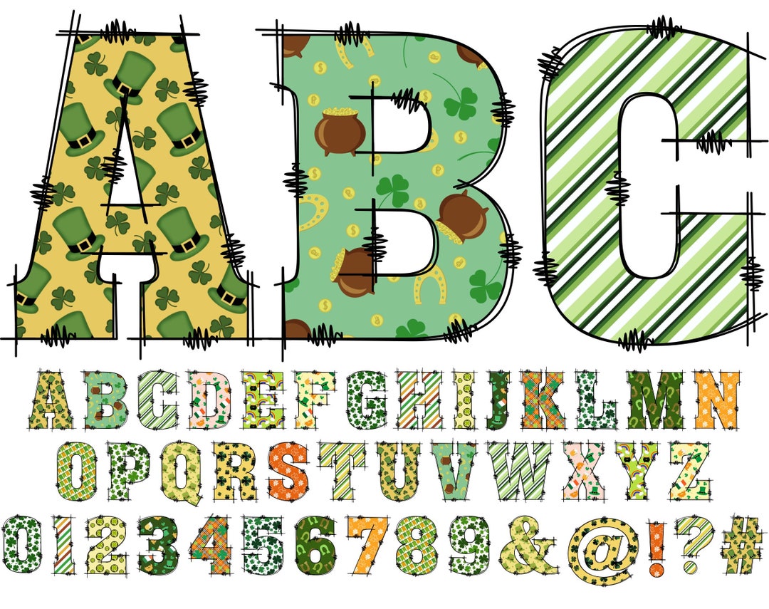 St Patrick's Day Letters PNG, Shamrock Alphabet Clip Art, Doodle Irish ...