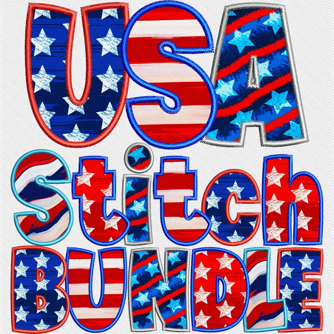 Faux Embroidery Applique Letters BUNDLE, Patriotic Faux Applique ...