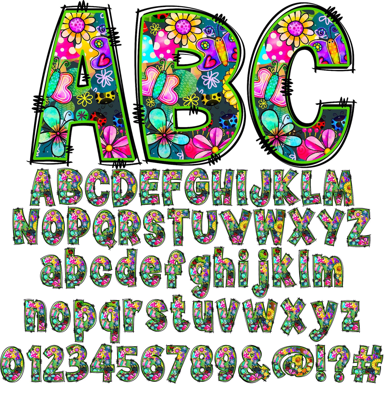BUNDLE Spring Floral Alphabet PNG Doodle Alpha Doodle - Etsy