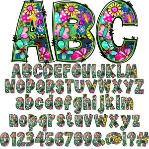BUNDLE Spring Floral Alphabet PNG, Doodle Alpha, Doodle Flowers, Doodle ...
