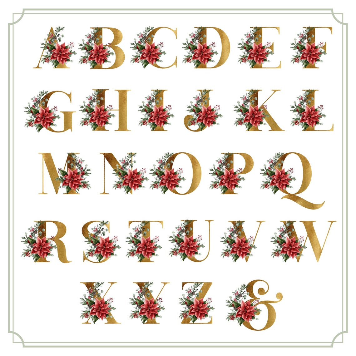 Watercolor Flowers Alphabet PNG Gold Pink Red Floral Alphabet | Etsy