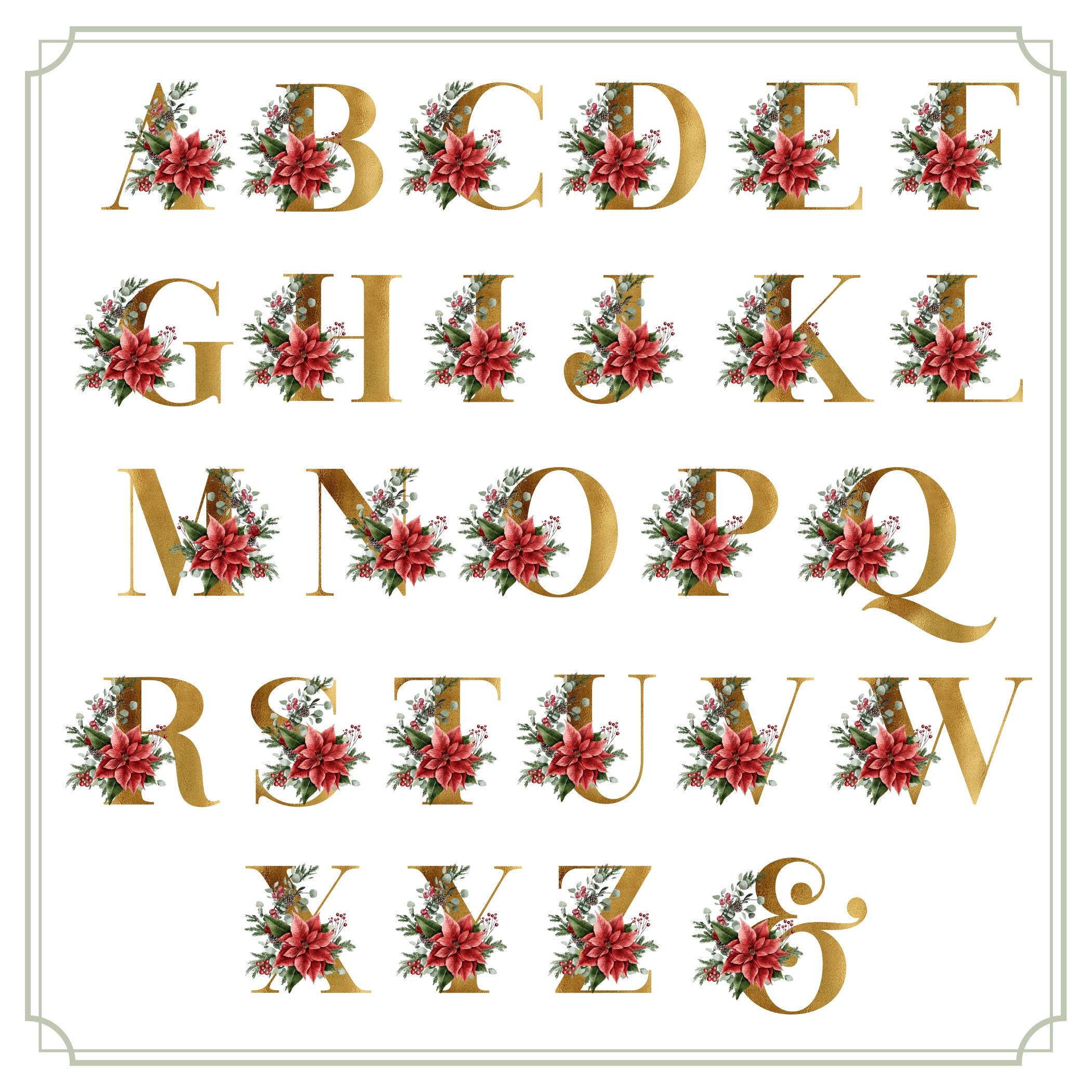 Watercolor Flowers Alphabet PNG Gold Pink Red Floral Alphabet - Etsy