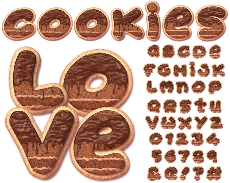 Chocolate Cookies 3D Letters PNG Cookies Alphabet Clip Art | Etsy