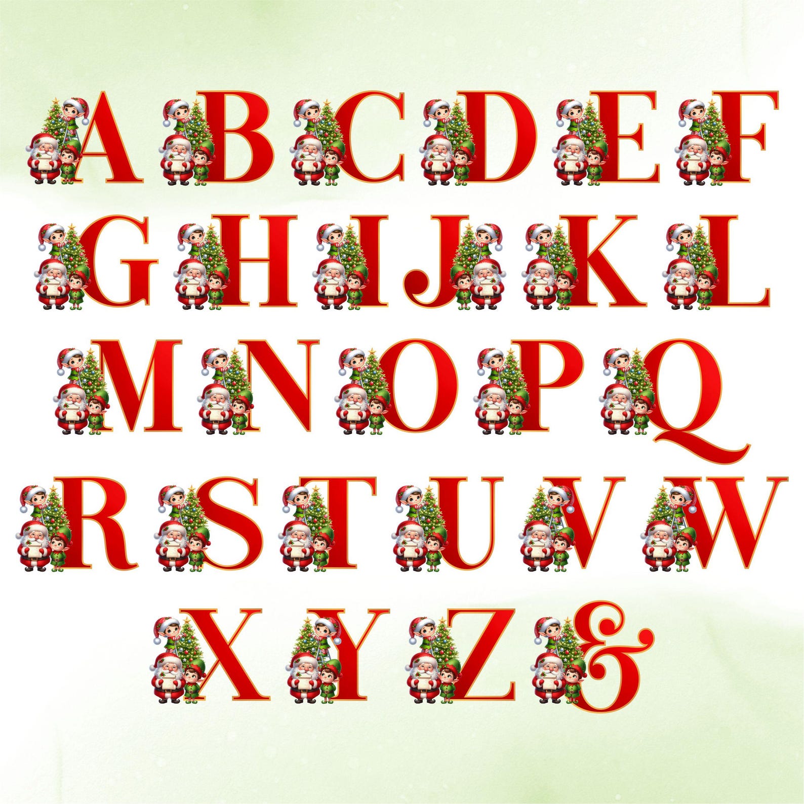 BUNDLE Christmas Santa Alphabet PNG, Christmas Letters, Clip Art ...