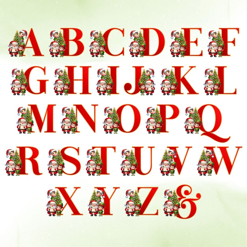 BUNDLE Christmas Santa Alphabet PNG, Christmas Letters, Clip Art ...