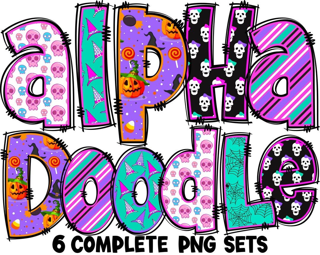 BUNDLE Halloween Alphabet PNG, Halloween, Halloween Day, Alpha Doodle ...