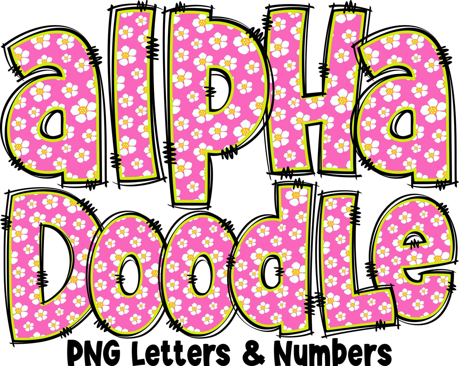 Floral Letters & Numbers PNG, Alpha Doodle, PNG Letters, Floral Doodle ...