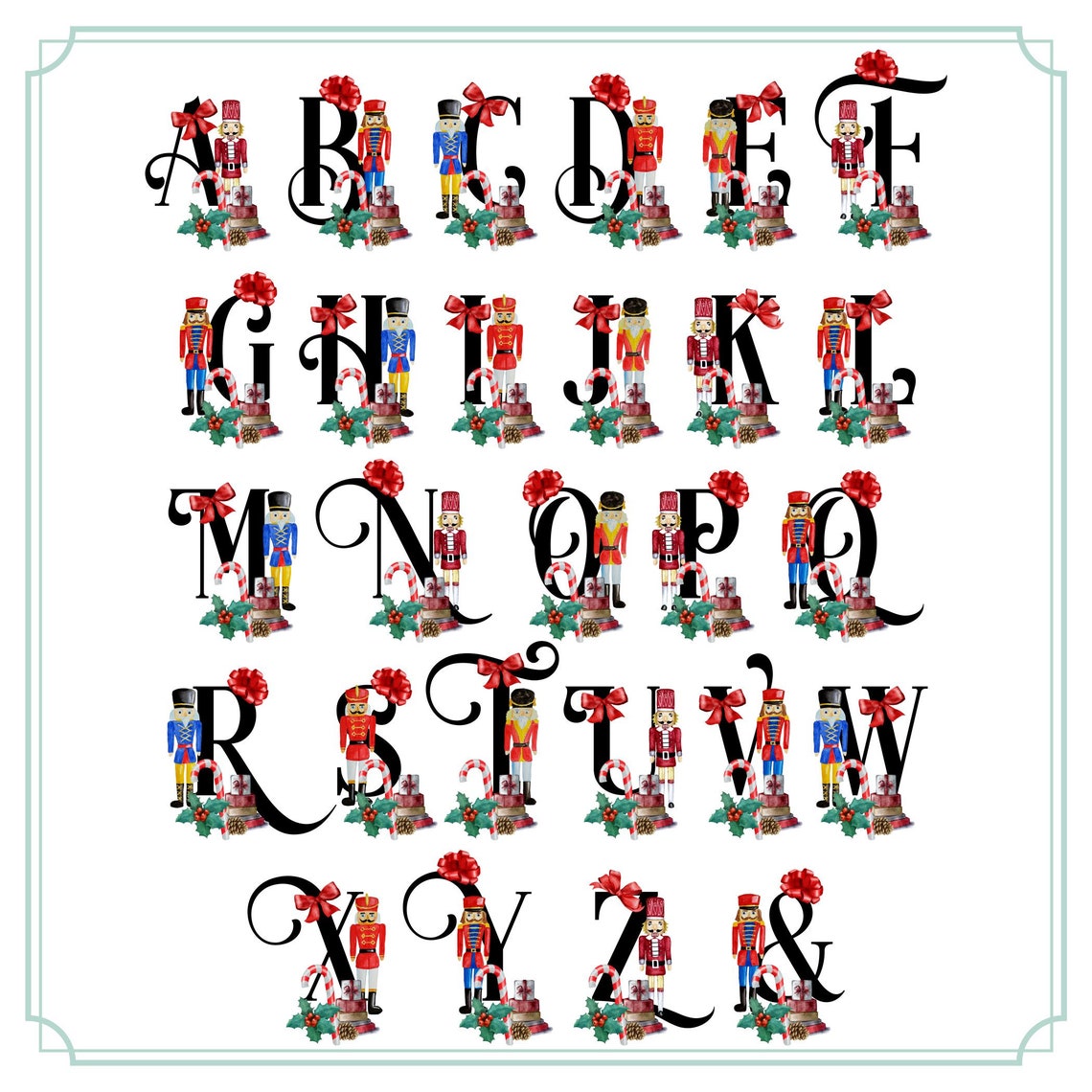 Christmas Watercolor Alphabet PNG Nutcracker Candy Can - Etsy