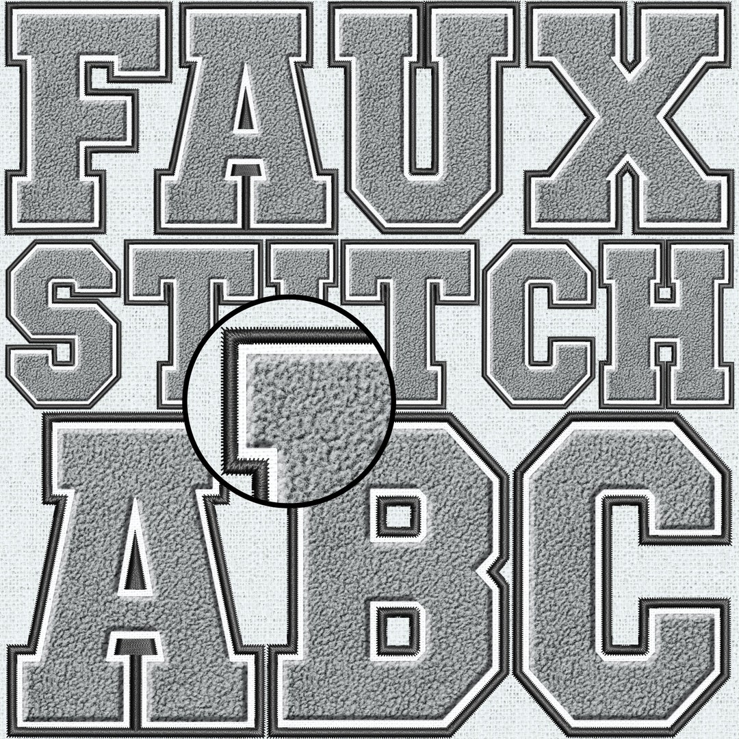 Gray Faux Embroidery Chenille Letters, Faux Chenille Patch, Faux ...