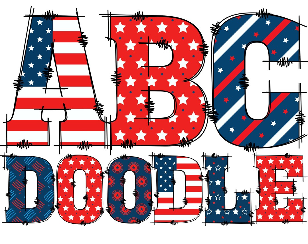 Patriotic Doodle Letters PNG, 4th of July, Independence Day, Alphabet ...