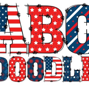 Patriotic Doodle Letters PNG, 4th of July, Independence Day, Alphabet ...