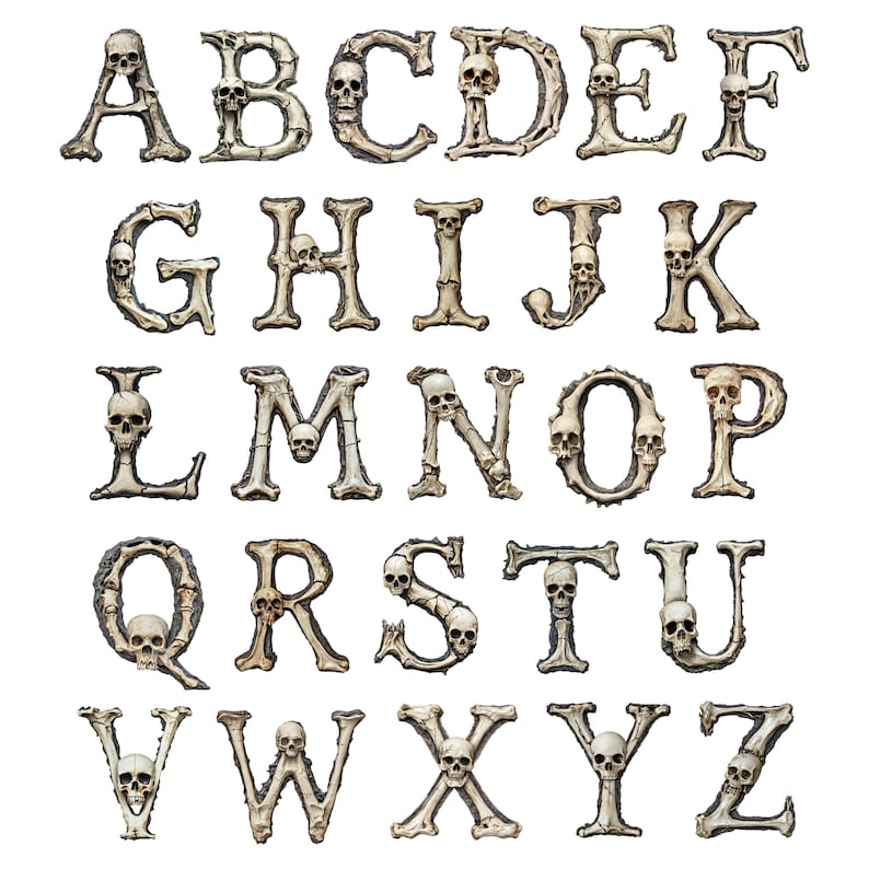 Halloween Bones Alphabet PNG, Skull Alphabet Clip Art, Transparent PNG ...
