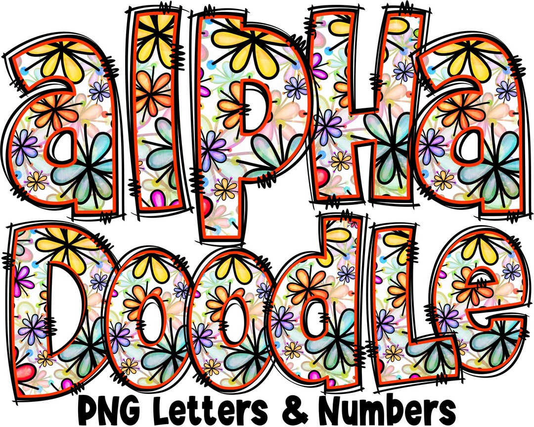Floral Letters & Numbers PNG, Alpha Doodle, PNG Letters, Floral Doodle ...