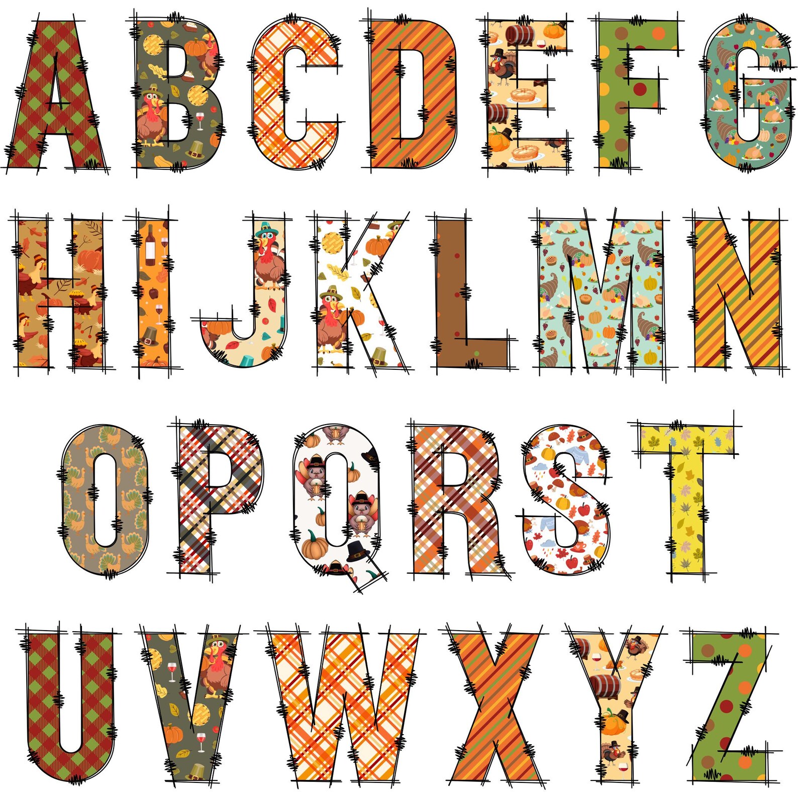 Thanksgiving Clipart Alphabet PNG, Watercolor Alphabet, PNG, Doodle ...