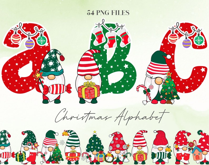 Christmas Watercolor Alphabet PNG, Gnomes Alphabet Clip Art ...