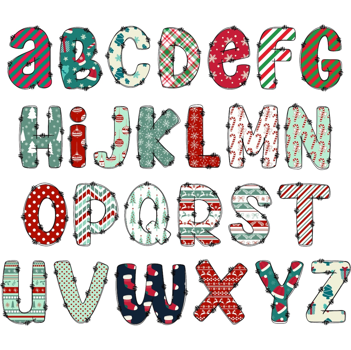Christmas Clipart Alphabet PNG Wrapping Paper Letters Clip | Etsy