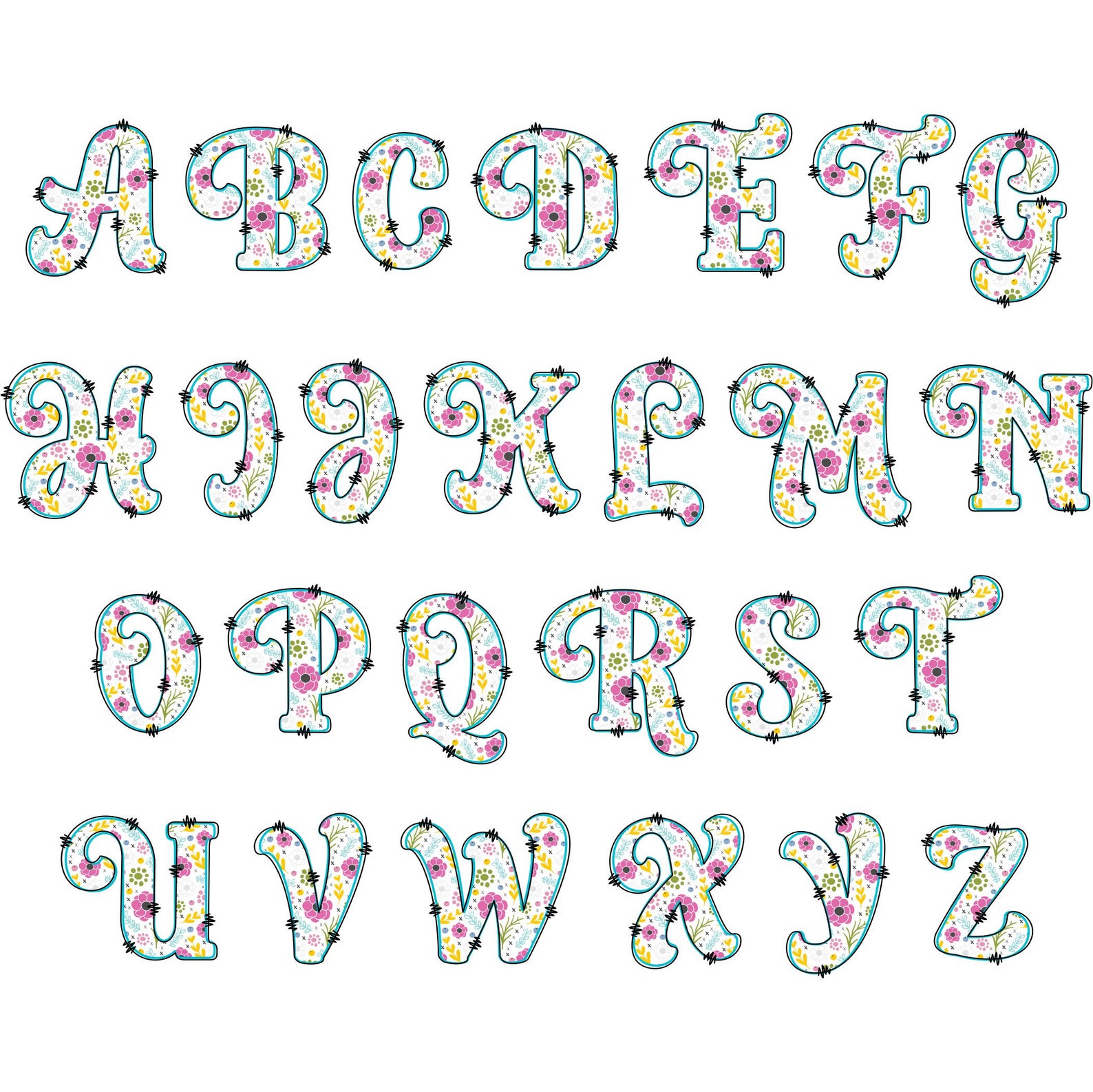 Spring Floral Alphabet PNG Doodle Alpha PNG Doodle Flowers | Etsy